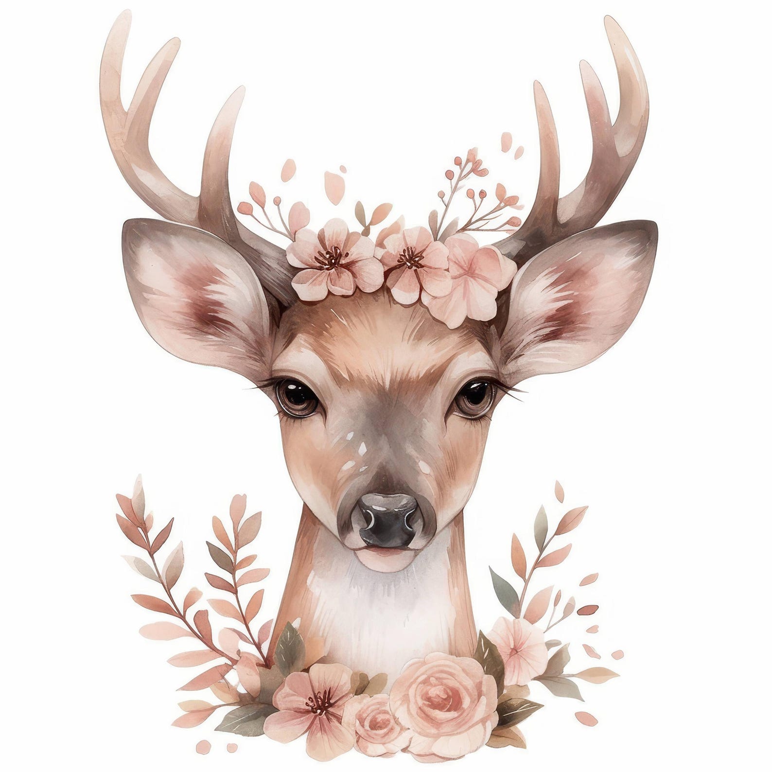 14 Boho Deer Antlers Watercolor Clipart, Woodland Floral Design ...
