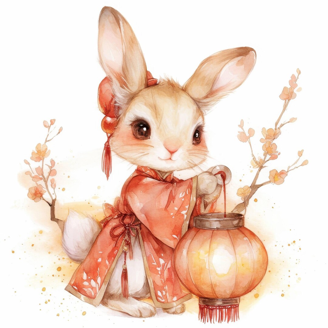 10 Lantern Rabbit Clipart Bundle, Cute Rabbit With Lantern Design ...