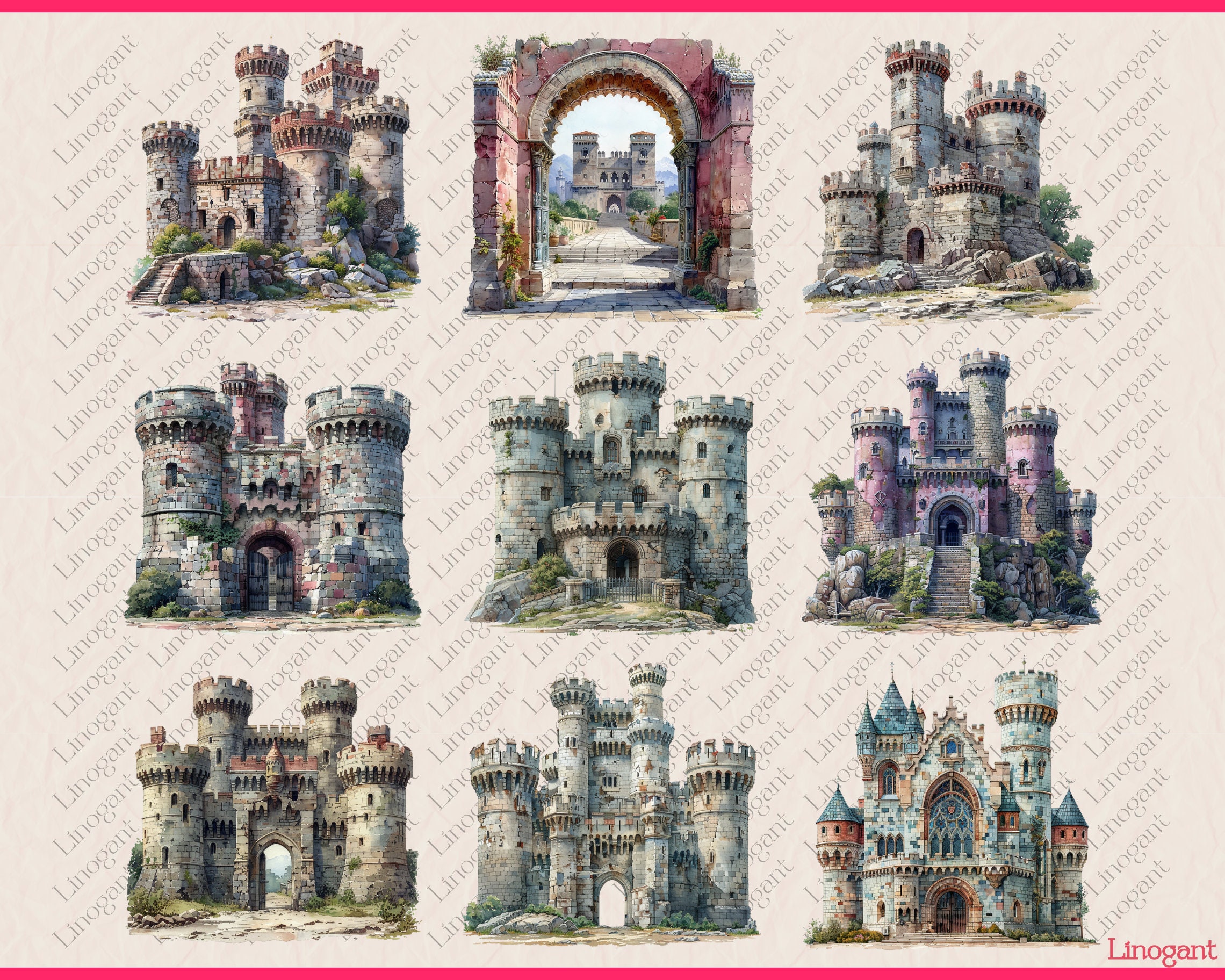 Watercolor Medieval Castle Clipart Bundle,middle Age Historical ...