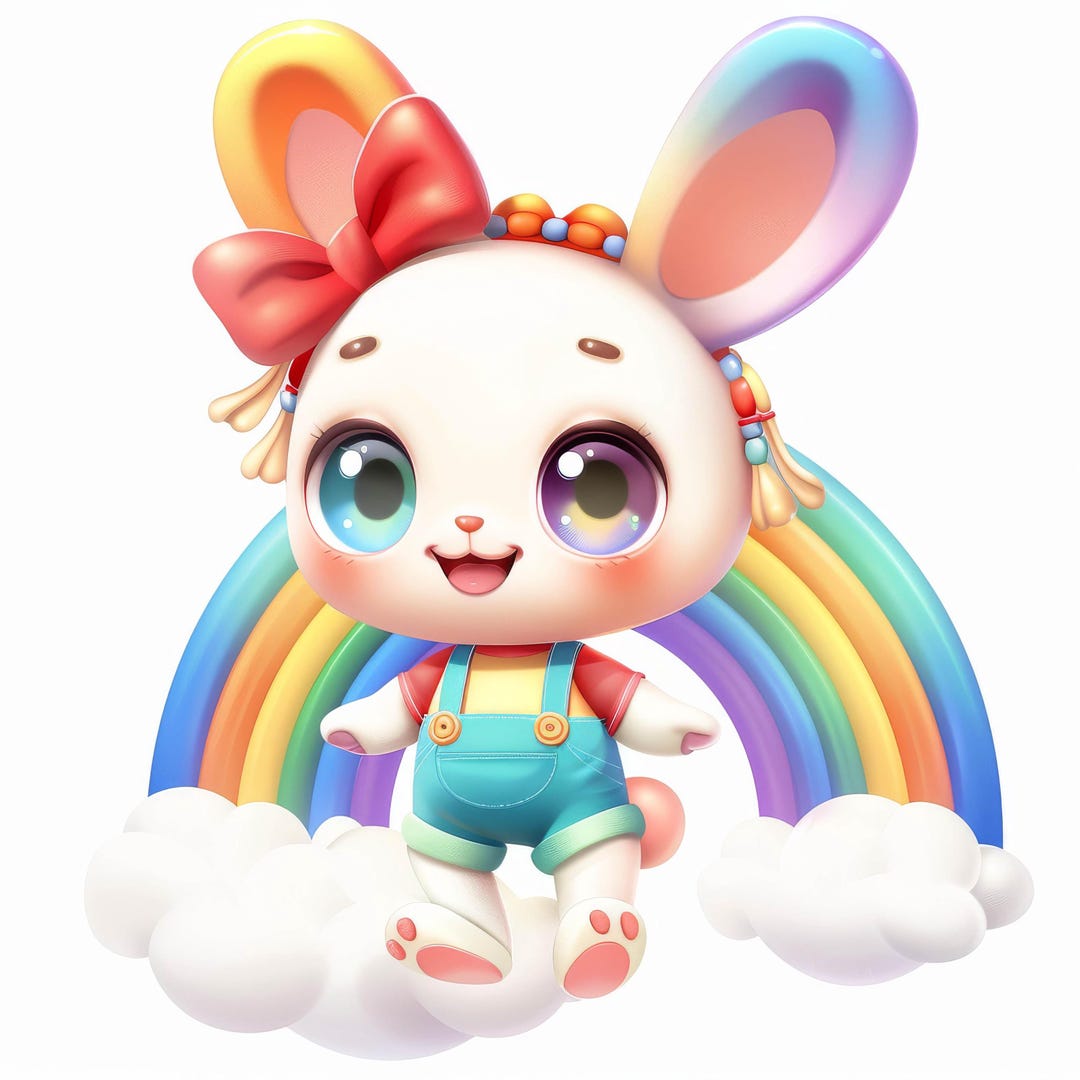 Rainbow Rabbit Clip Art 10 High Res Watercolor Jpgs for Junk Journaling ...