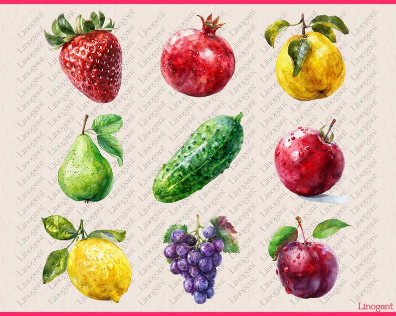 Watercolor Fruits Clipart Bundle, Colorful Fruits Clip Art Set, Fruit ...