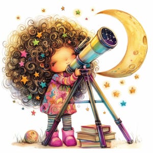 Whimsical Stargazer Girl Clip Art 10 High Res Watercolor Jpgs for Junk ...