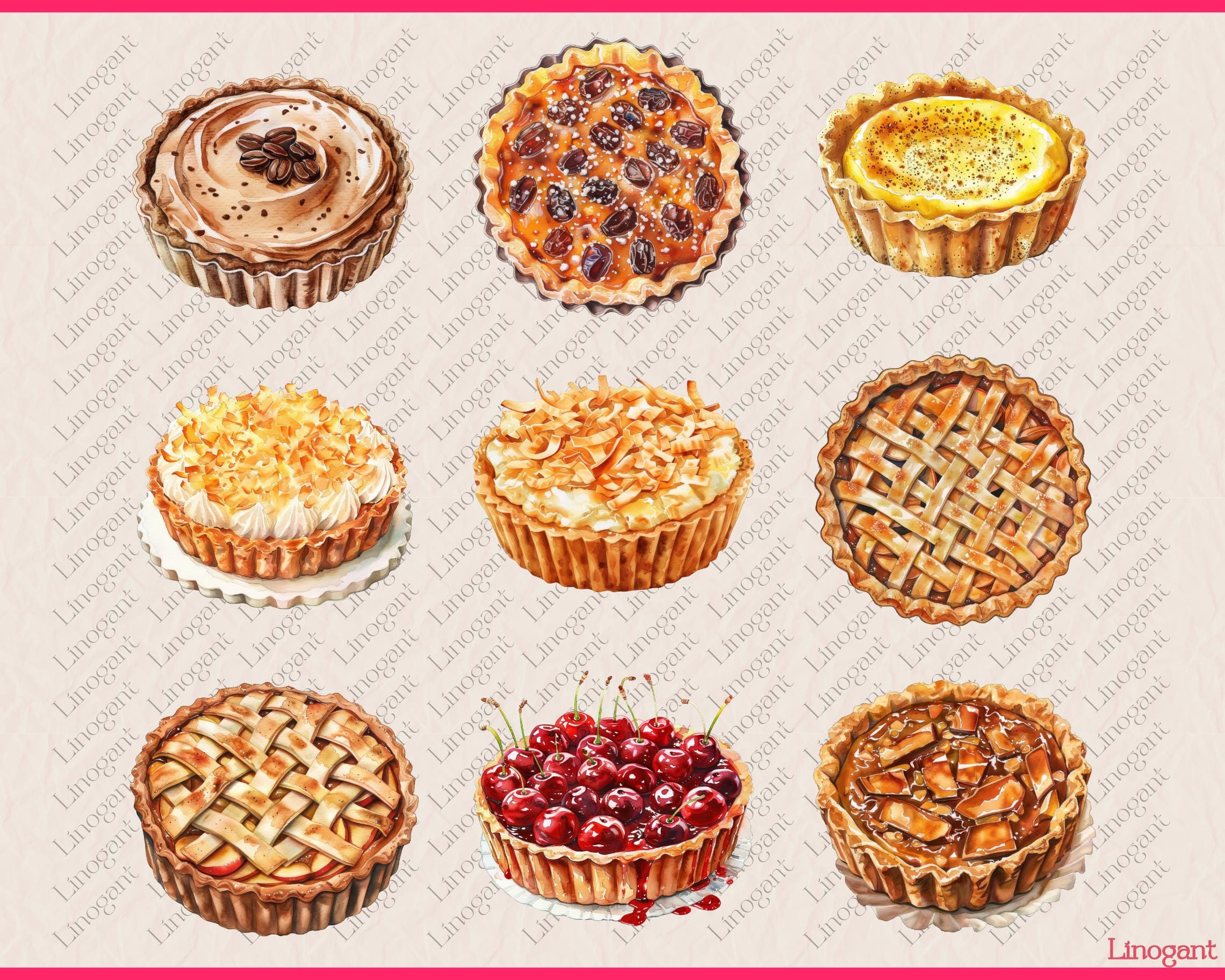 36 Delicious Tarts Clipart | Bake Tart With Nuts, Whipped Cream, Jam ...