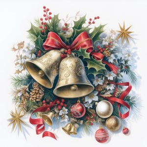 12 Christmas Bell Ornaments Cluster Clip Art, Christmas Decoration ...