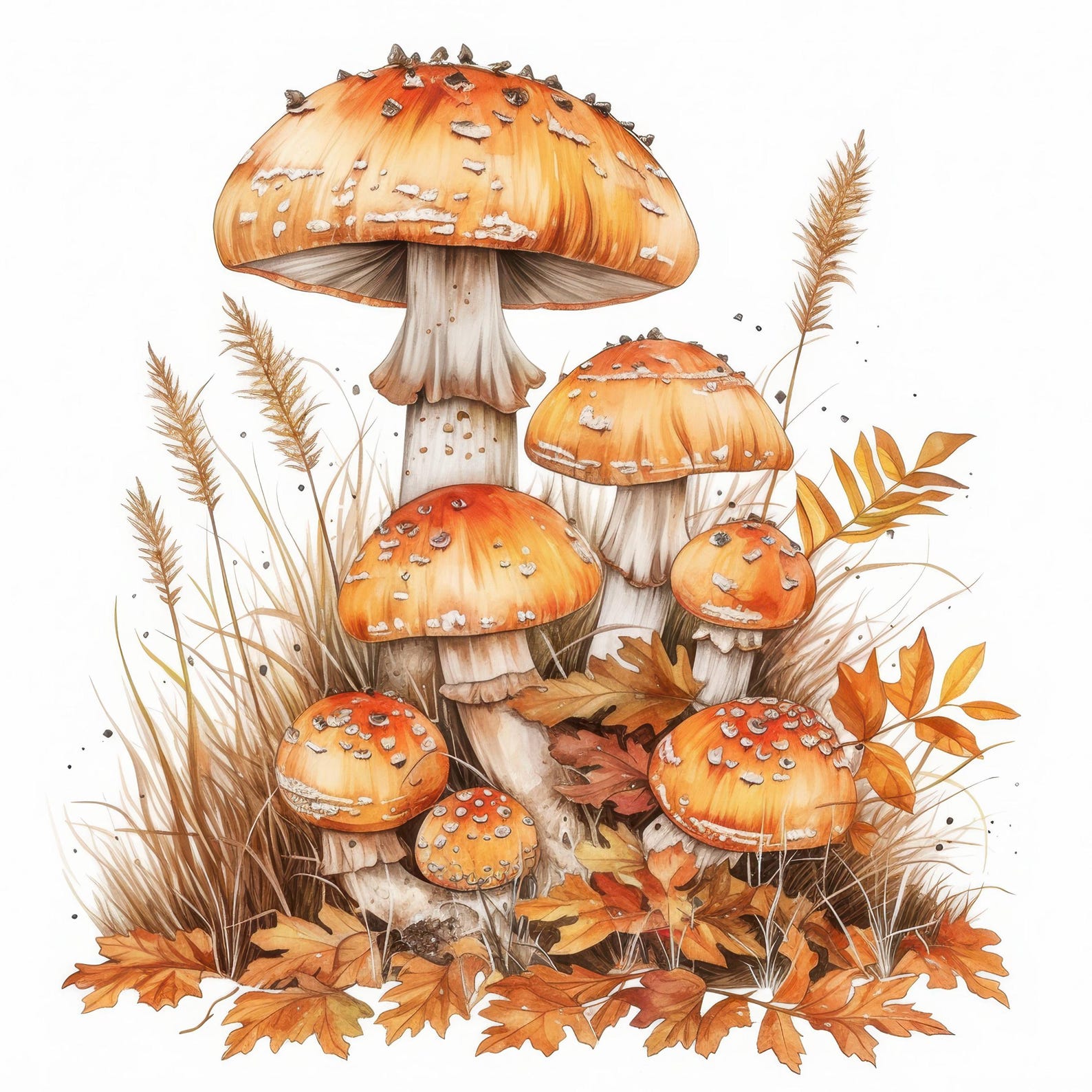 14 Mushroom and Fall Foliage Clipart Bundle, Woodland Harvest ...