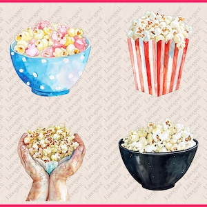 31 PNG Watercolor Popcorn Clipart, Pop Corn Print, Junk Food Graphics ...