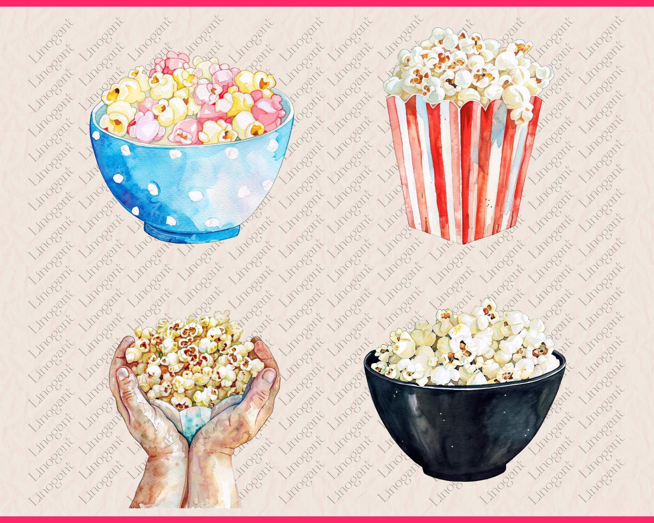 31 PNG Watercolor Popcorn Clipart, Pop Corn Print, Junk Food Graphics ...