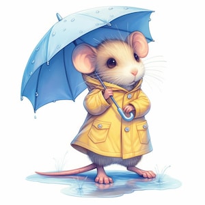 Mouse in the Rain Clip Art 10 High Res Watercolor Jpgs for Junk ...