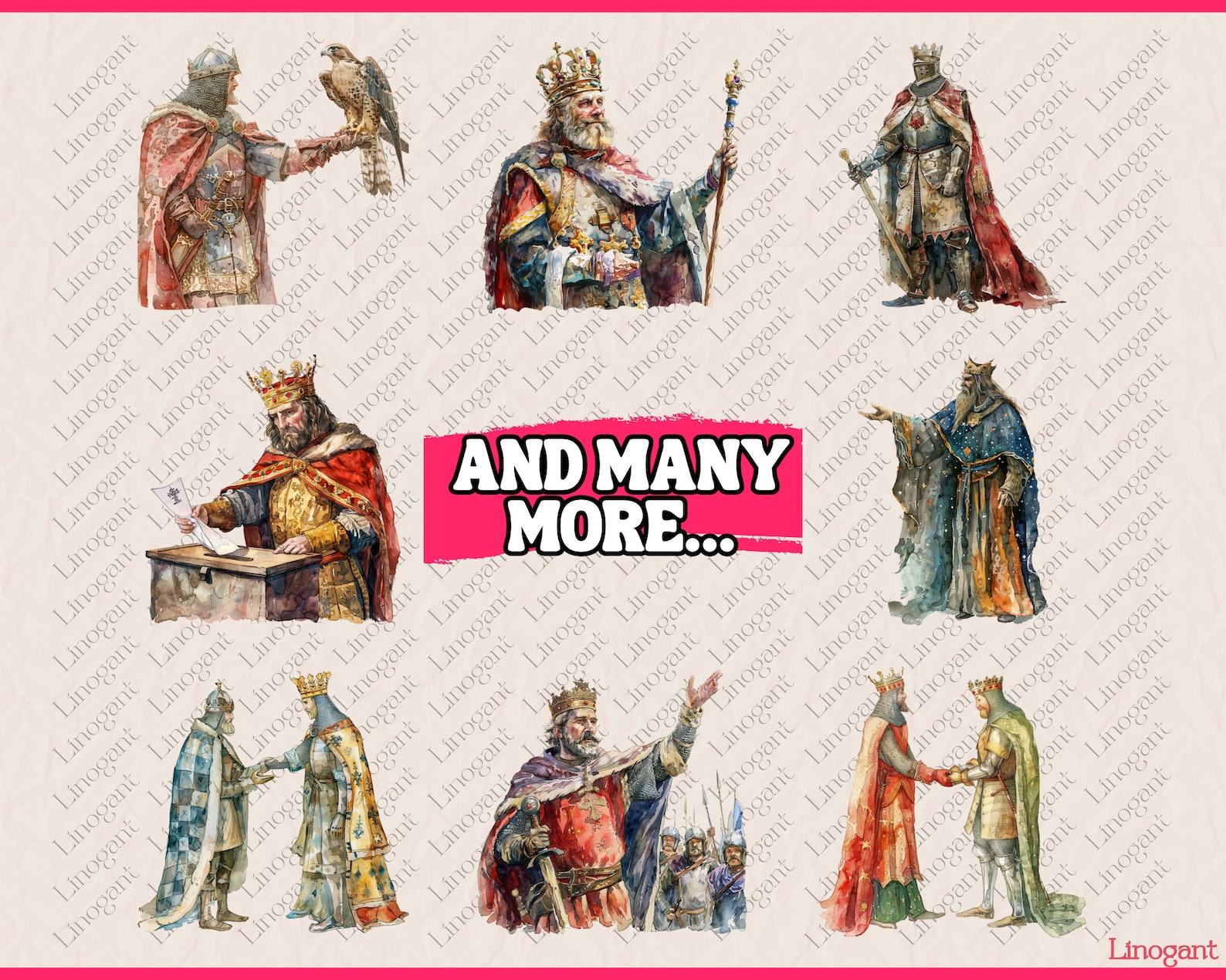 Watercolor Medieval King Clipart Bundle, Fantasy Middle Age Clip Art ...