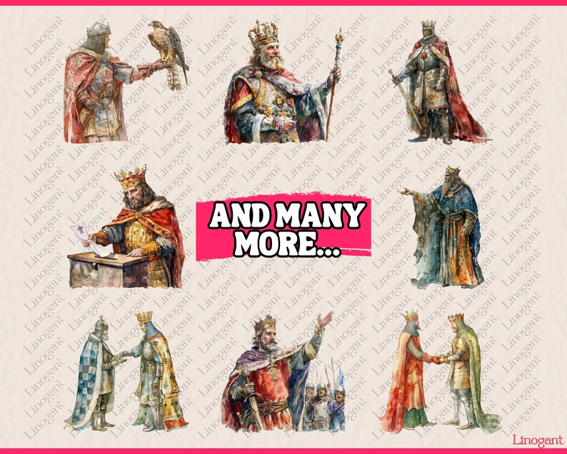 Watercolor Medieval King Clipart Bundle, Fantasy Middle Age Clip Art ...