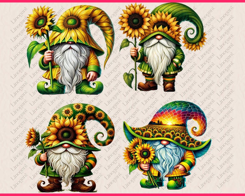 16 PNG Gnomes With Sunflower Clipart, Cute Gnome, Flower Gnome, Gnome ...