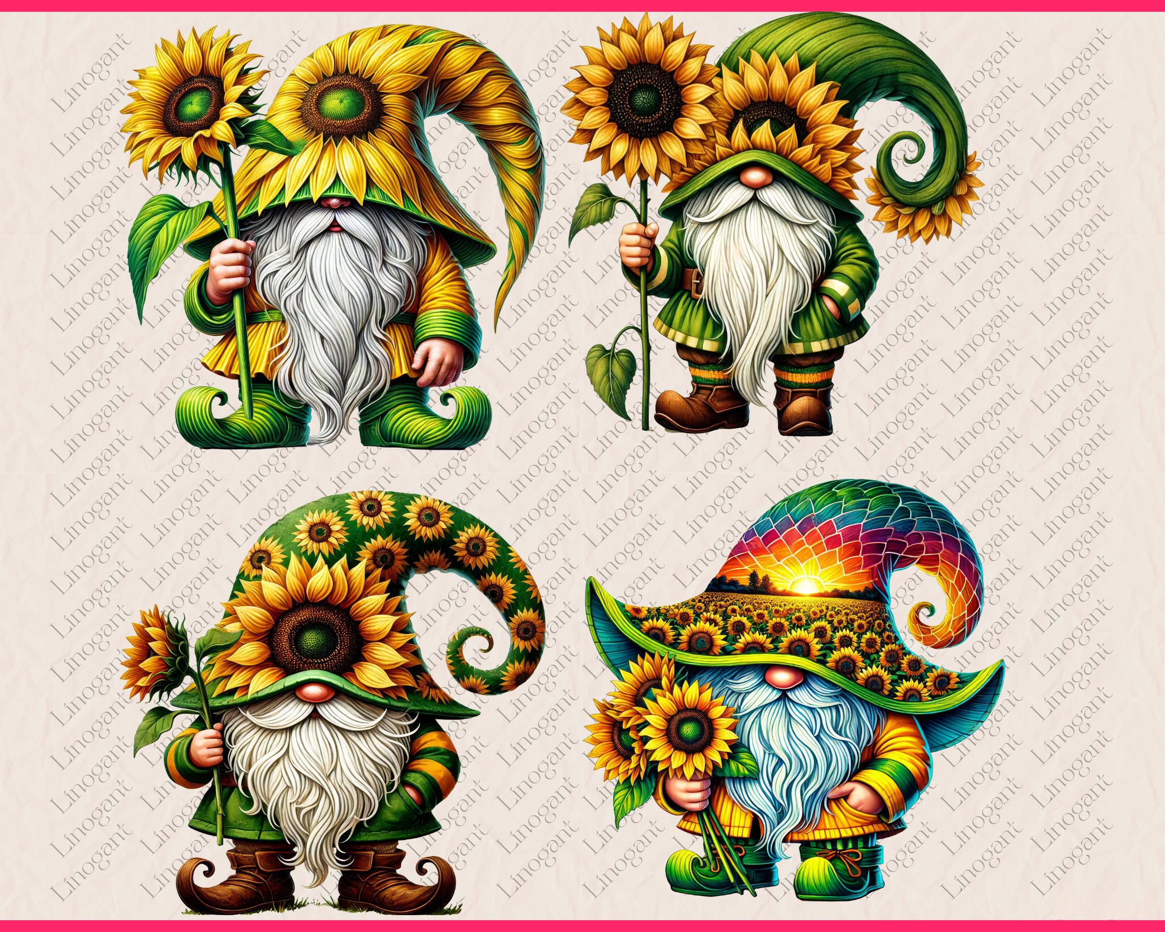 16 PNG Gnomes With Sunflower Clipart, Cute Gnome, Flower Gnome, Gnome ...