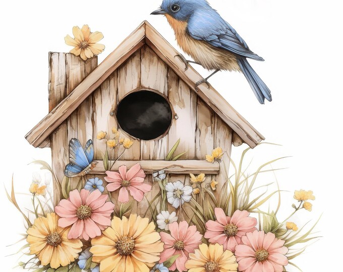 15 Old Birdhouse Clipart Bundle, Printable Watercolor Clipart, High ...