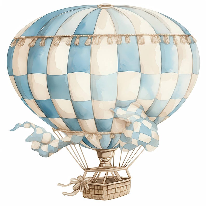 11 Baby Blue Hot Air Balloon Clipart Bundle, Dreamy Nursery ...