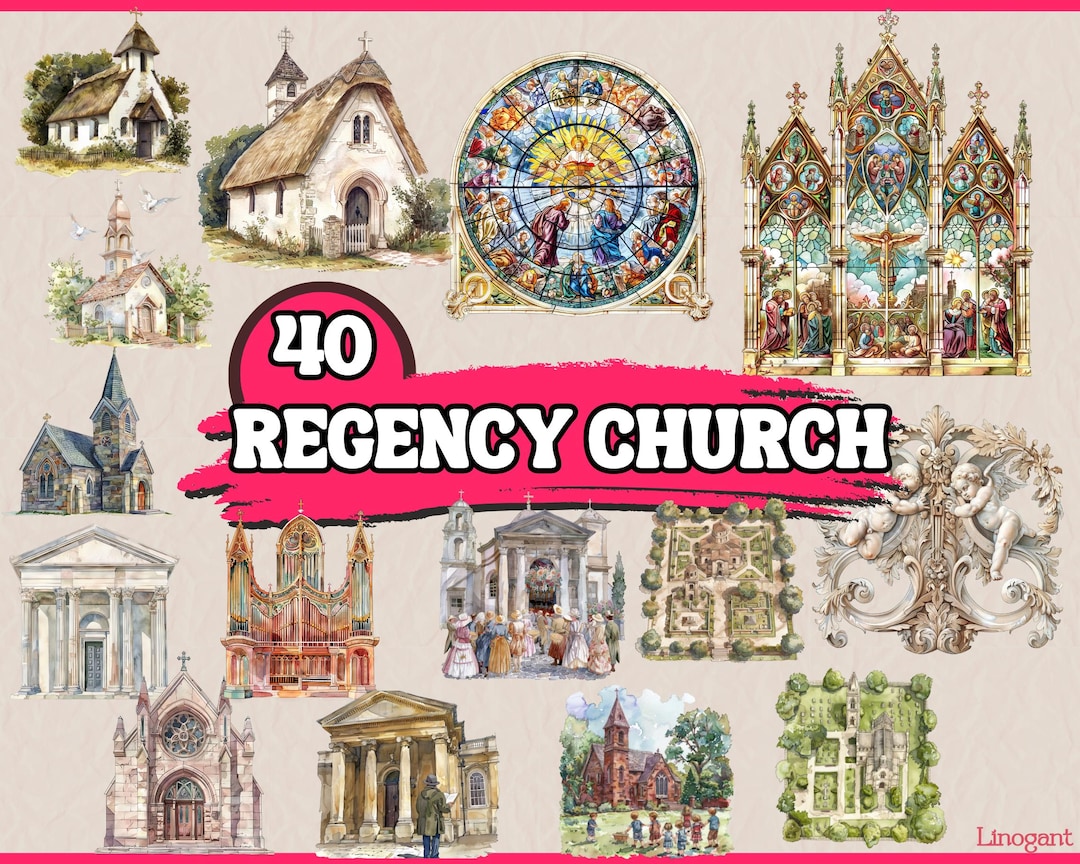 40 PNG Regency Church Clipart | Regency Era Building Design, Watercolor ...