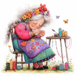 Old Crafter Lady Clip Art 10 High Res Watercolor Jpgs for Junk Journals ...