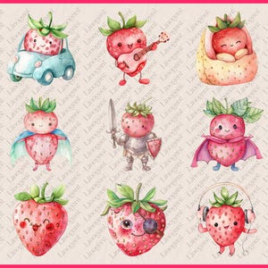Watercolor Kawaii Strawberry Clipart Bundle, Cute Tropical Fruit Clip ...