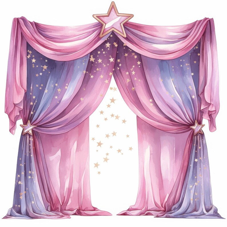 14 Princess Stage Clipart Bundle, Pink Magic Scene Illustration ...