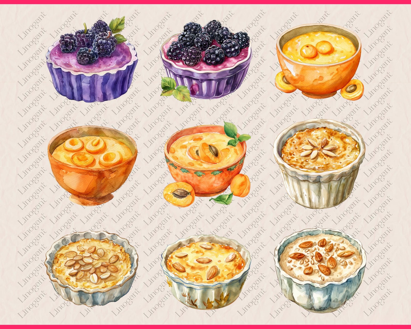 54 Custard Clipart | Sweet Illustrations | Printable Watercolor Food ...