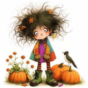Whimsical Pumpkin Kid Clip Art 14 High Res Watercolor Jpgs Junk ...