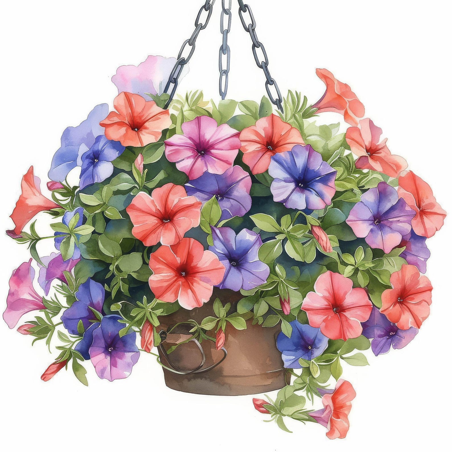 Hanging Mixed Petunias Clip Art 11 High Res Watercolor Jpgs for Junk ...