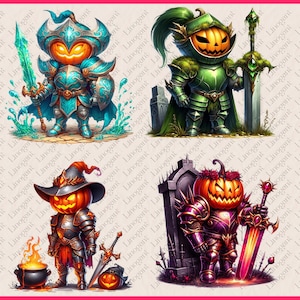 25 PNG Pumpkin Knight Clipart, Cute Halloween Warrior With Pumpkin Head ...