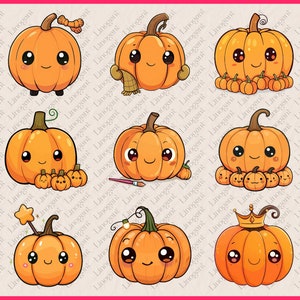 Watercolor Cute Autumn Pumpkin Clipart Bundle, Various Happy Fall ...