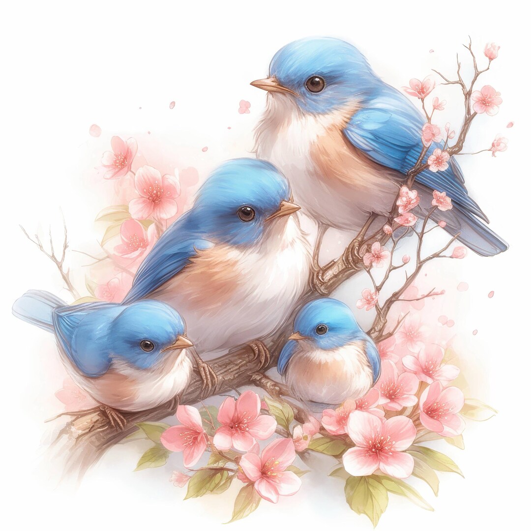 11 Spring Blue Bird Clipart Bundle, Cheerful Seasonal Songbird ...