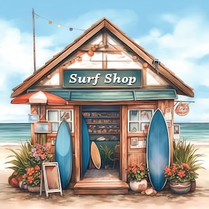 Whimsical Surf Shop Clip Art 13 High Res Watercolor Jpgs for Junk ...