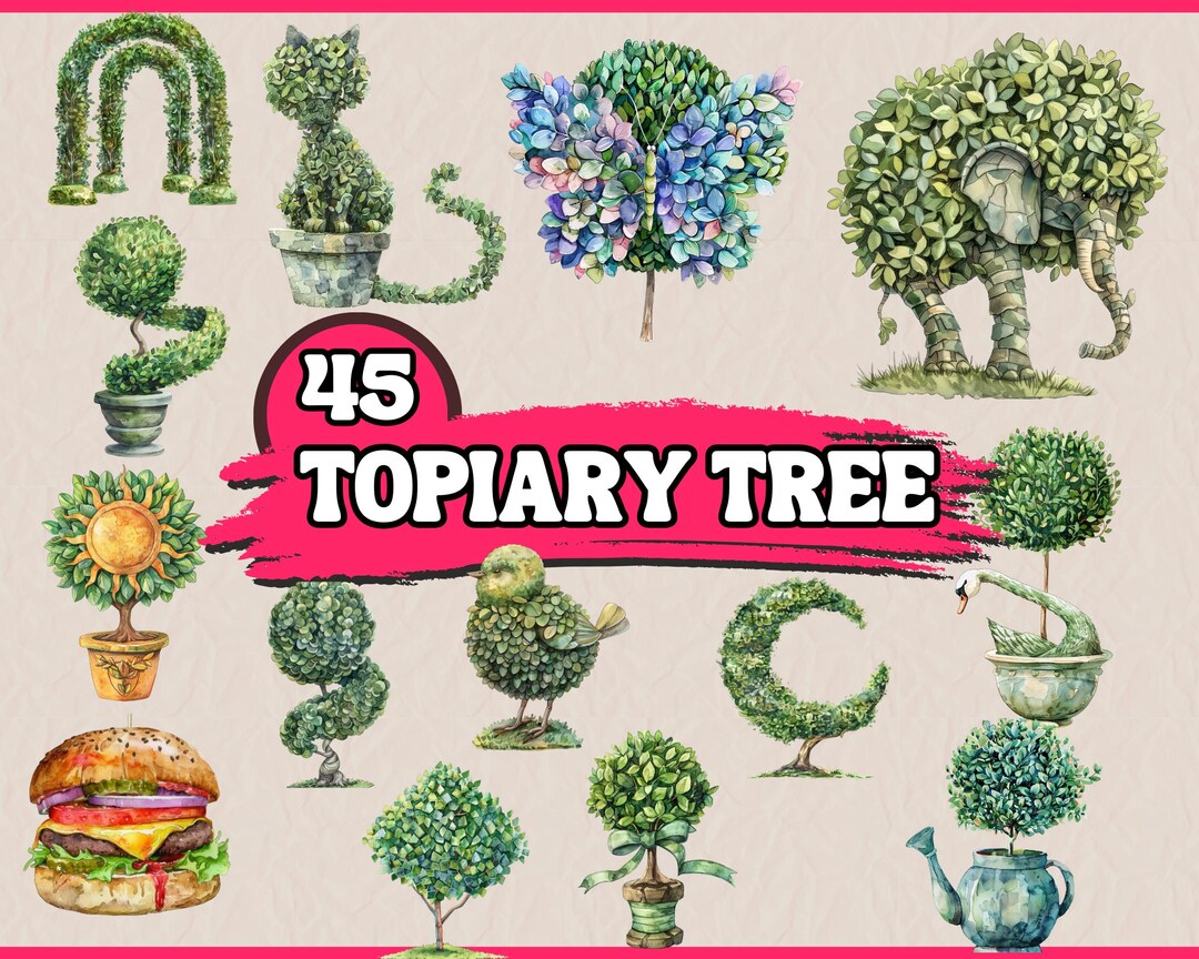 45 PNG Topiary Tree Clipart | Tree Shaped Like Cat, Bird, Moon ...