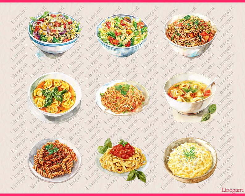 Watercolor Noodle and Pasta Clipart Bundle, Italy Food Clip Art Set ...