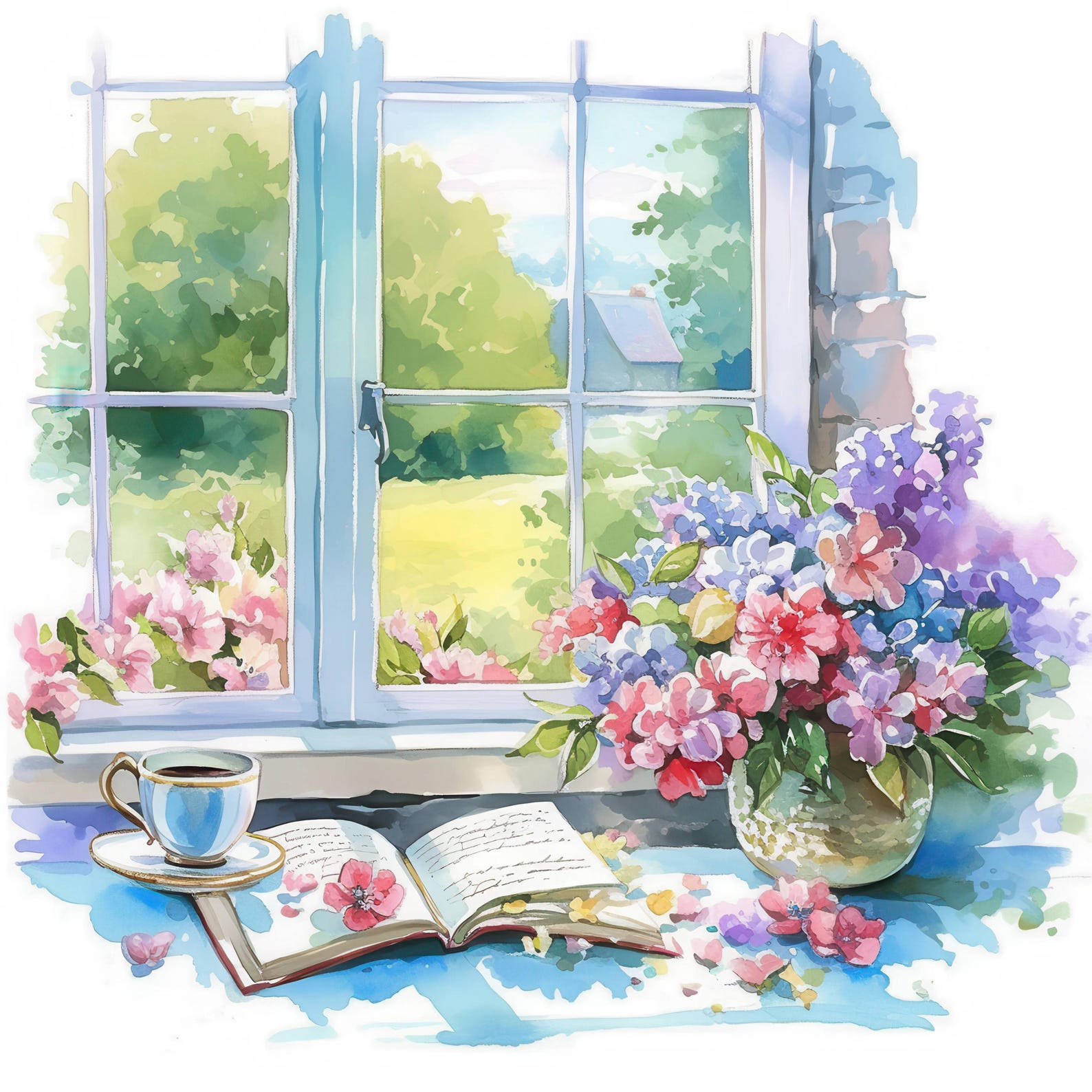 16 Spring Window Clipart Bundle, Watercolor Nature View Illustration ...