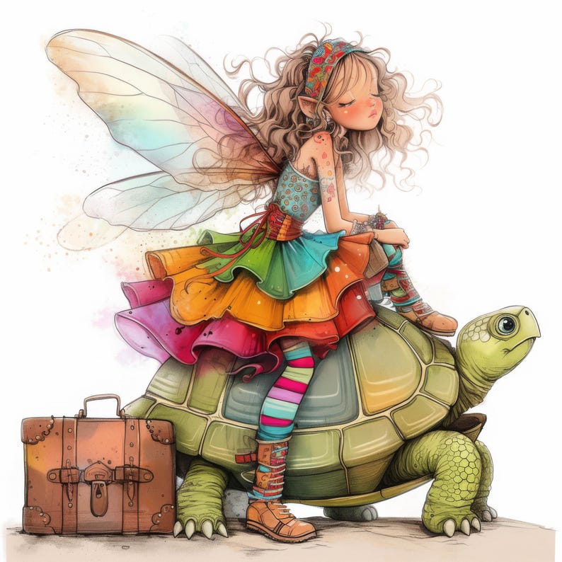 Quirky Turtle Ride Clip Art 10 High Res Watercolor Jpgs for Junk ...