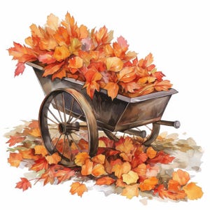 10 Autumn Wheelbarrows Clipart Bundle, Fall Leaves Illustration ...