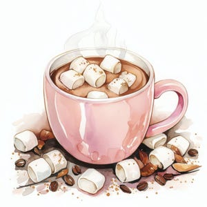 12 Pink Hot Chocolate Mug Clipart Bundle, Winter Drink Design ...