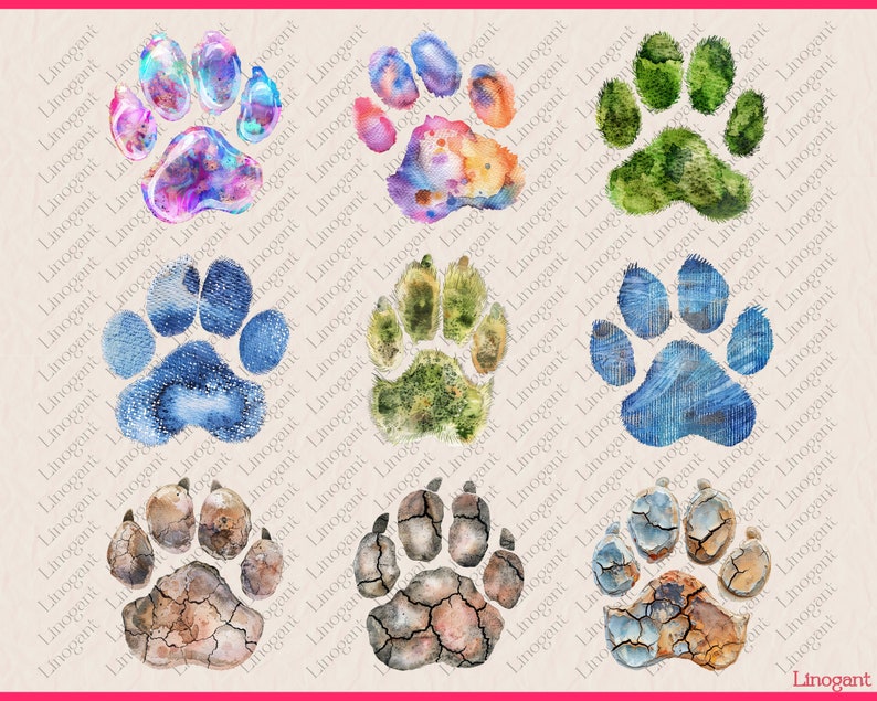 Watercolor Paw Print Clipart Bundle, Animal Footprint Clip Art Set ...