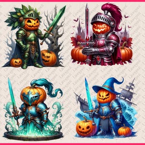 25 PNG Pumpkin Knight Clipart, Cute Halloween Warrior With Pumpkin Head ...