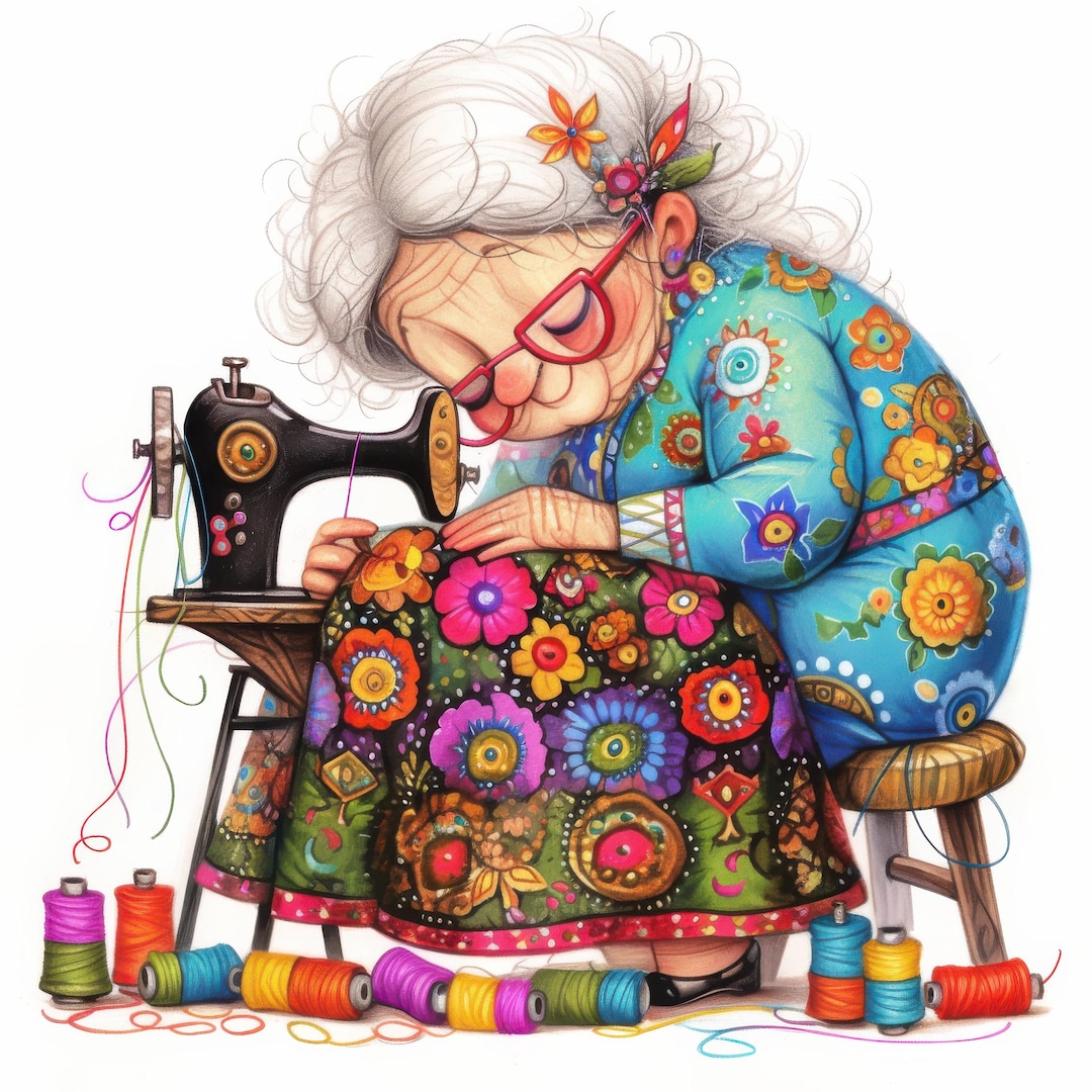 Old Lady Sewing Clip Art 10 High Res Watercolor Jpgs for Junk ...