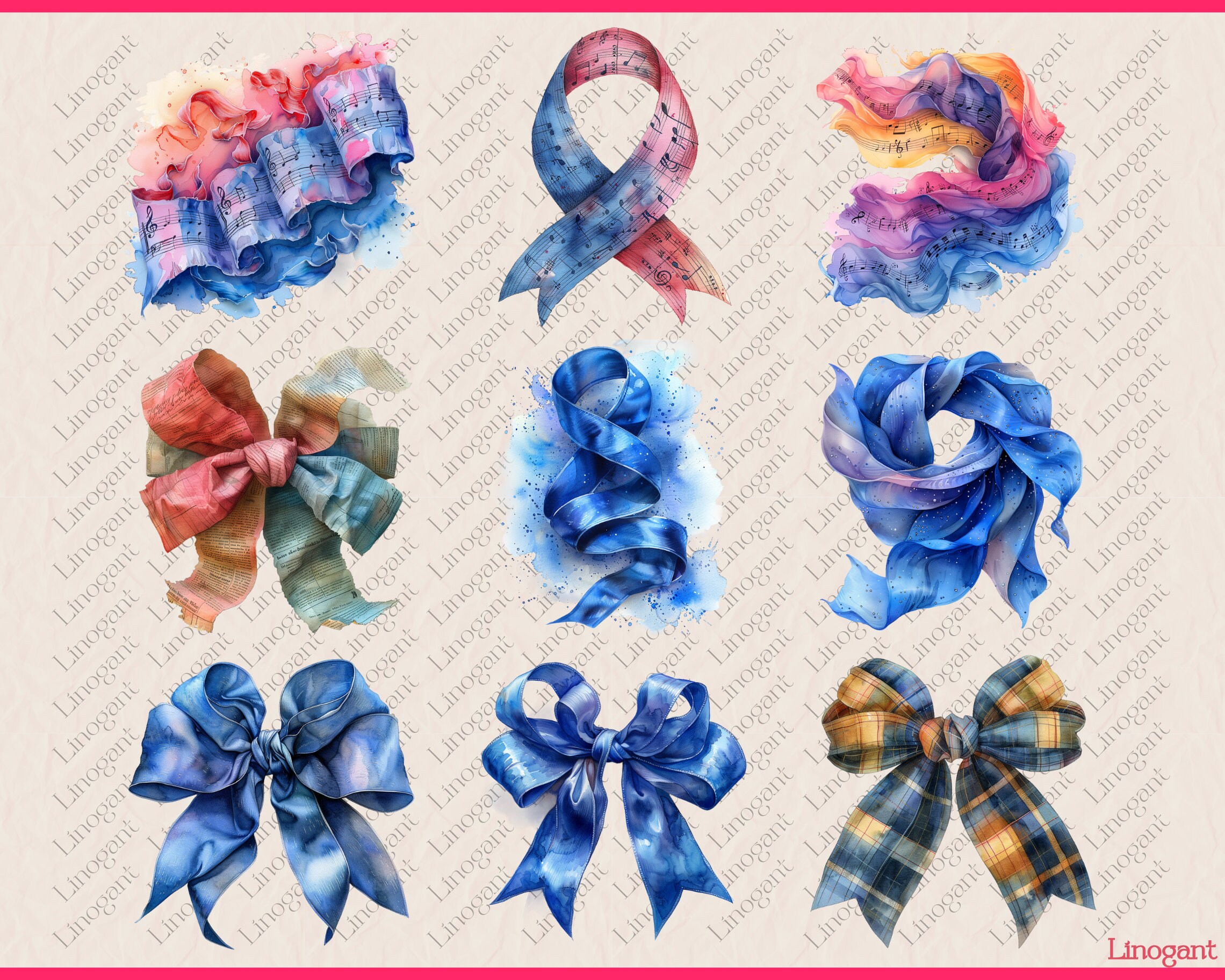 Watercolor Ribbon Bow Clipart Bundle, Ribbons and Bows Colorful Clip ...