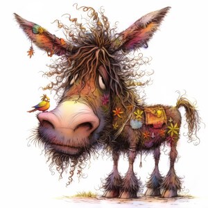 Cute Scruffy Donkey Clip Art 10 High Res Watercolor Jpgs Junk ...