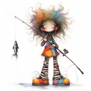 Frazzled Fishing Kid Clipart 15 High Res Watercolor Jpgs, Junk ...