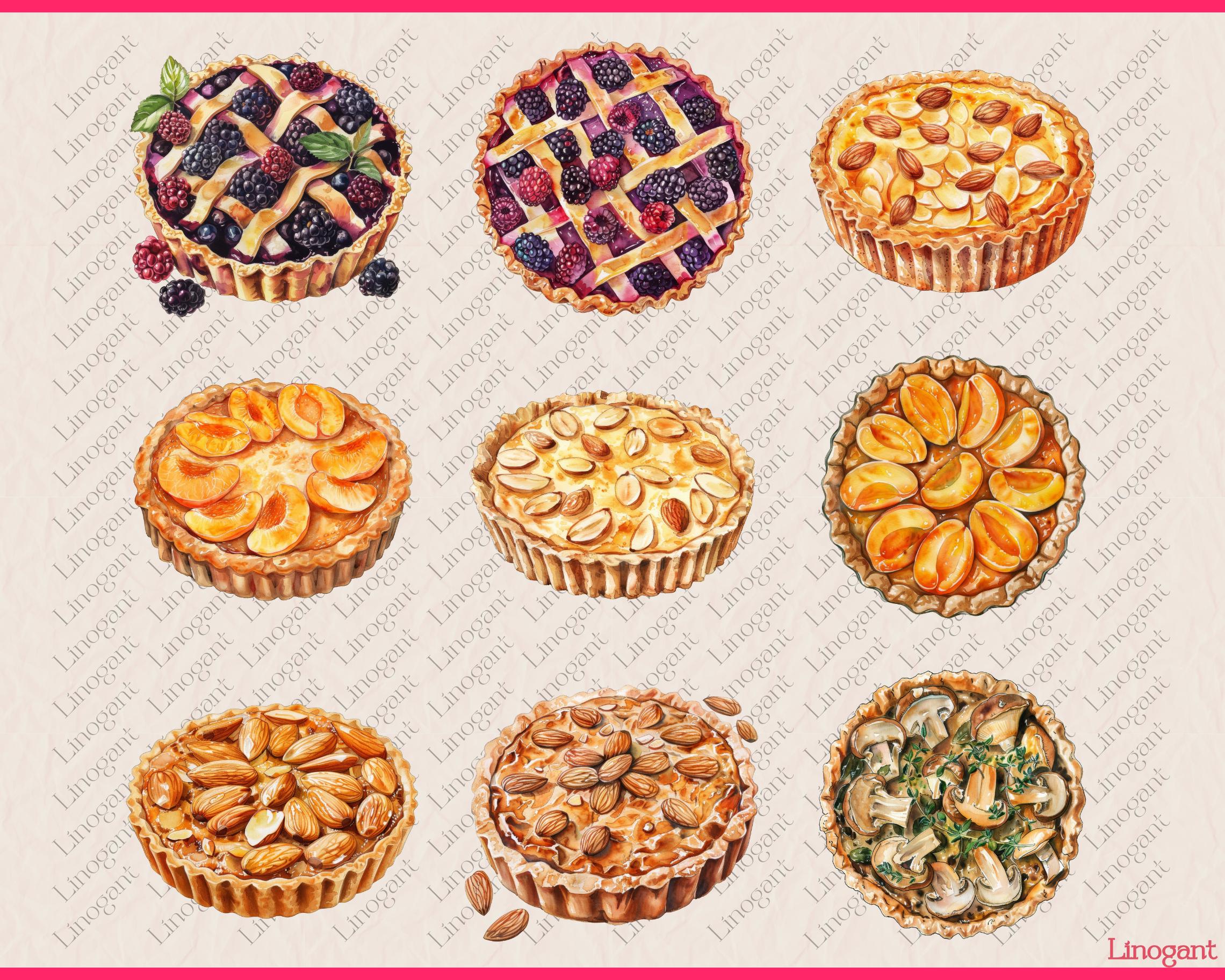 36 Delicious Tarts Clipart | Bake Tart With Nuts, Whipped Cream, Jam ...