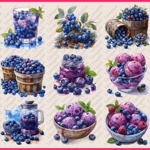 Watercolor Blueberry Clipart Bundle, Fruits Clip Art Set, Blue Berry ...