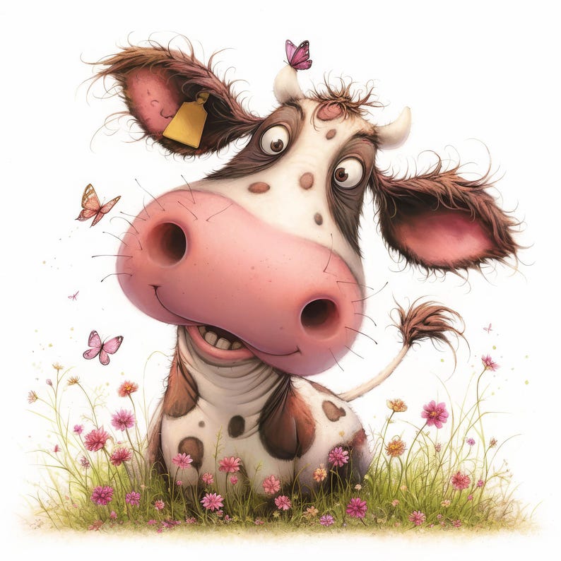 Cute Scruffy Cow Clipart 10 High Res Watercolor Jpgs for Junk Journals ...