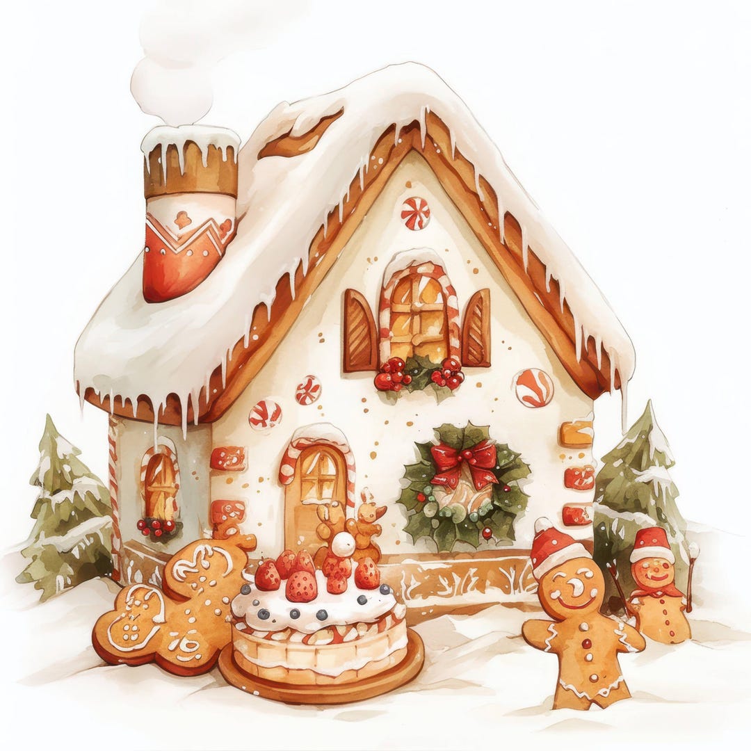 10 Gingerbread House Clipart Bundle, Cozy Holiday Cookie Illustration ...