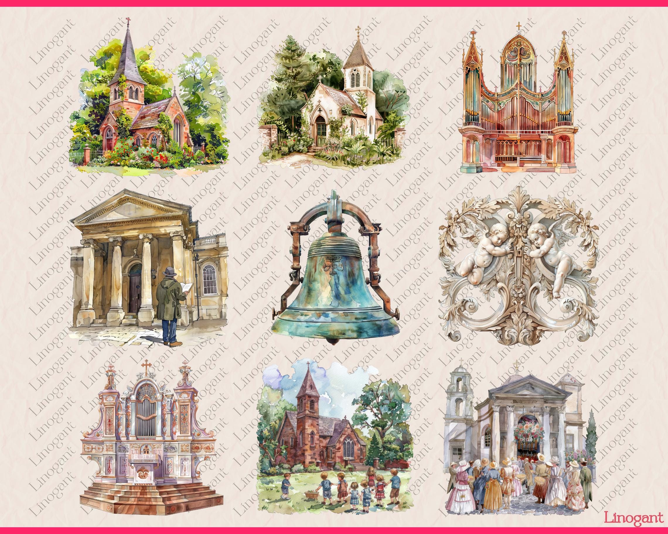 40 PNG Regency Church Clipart | Regency Era Building Design, Watercolor ...