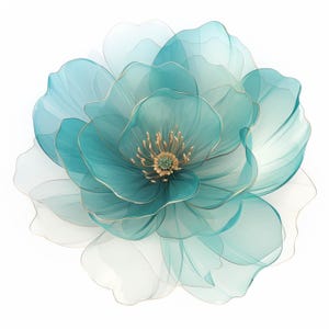 Exquisite Gold Edged Aqua Flower Clip Art 10 High Res Watercolor Jpgs ...