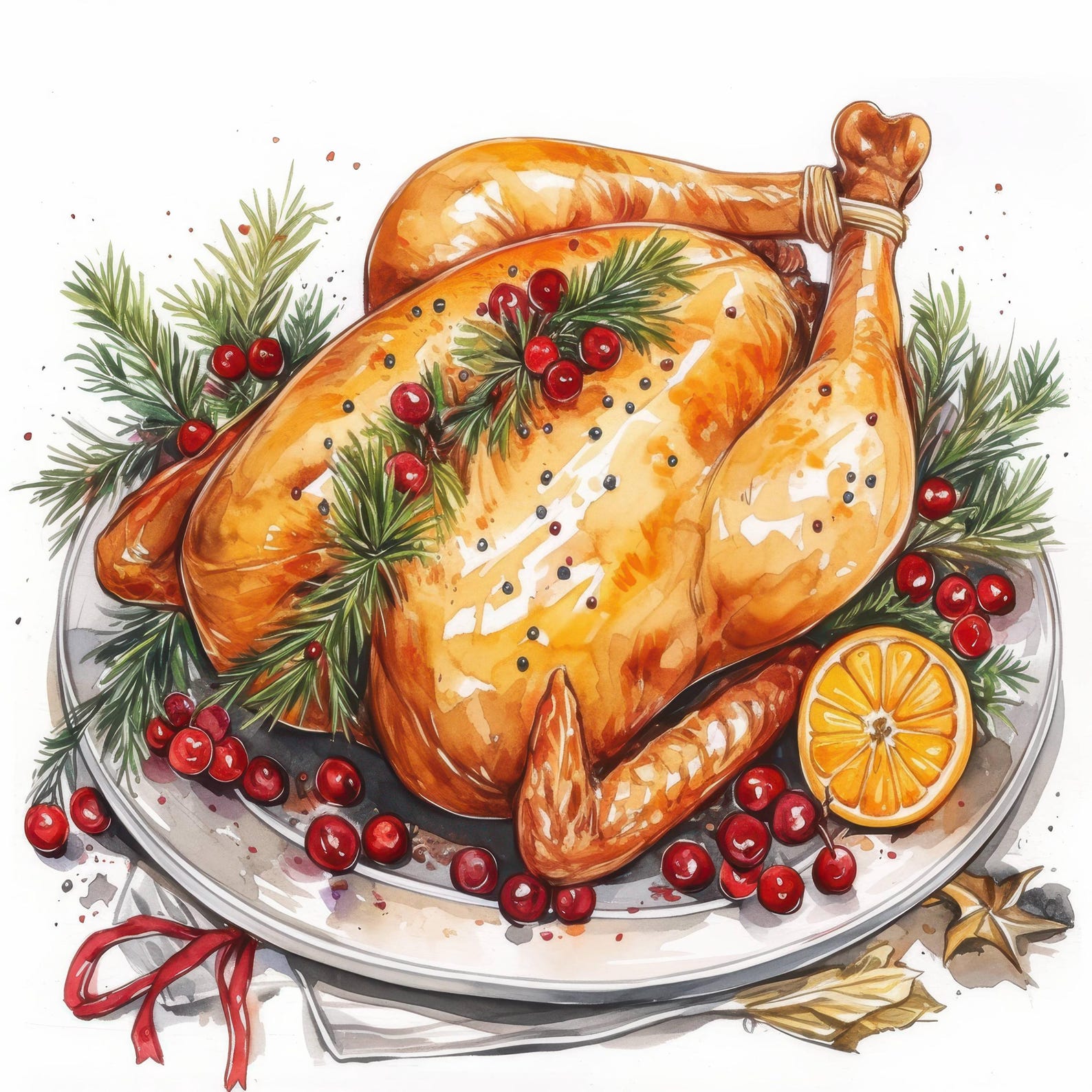 11 Roast Turkey Clipart Bundle, Festive Holiday Feast Illustration ...