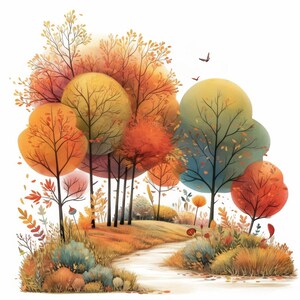Rustic Fall Trees Clip Art 10 High Res Watercolor Jpgs for Junk ...