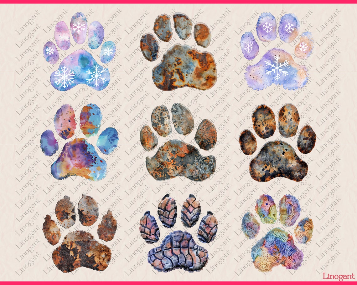 Watercolor Paw Print Clipart Bundle, Animal Footprint Clip Art Set ...